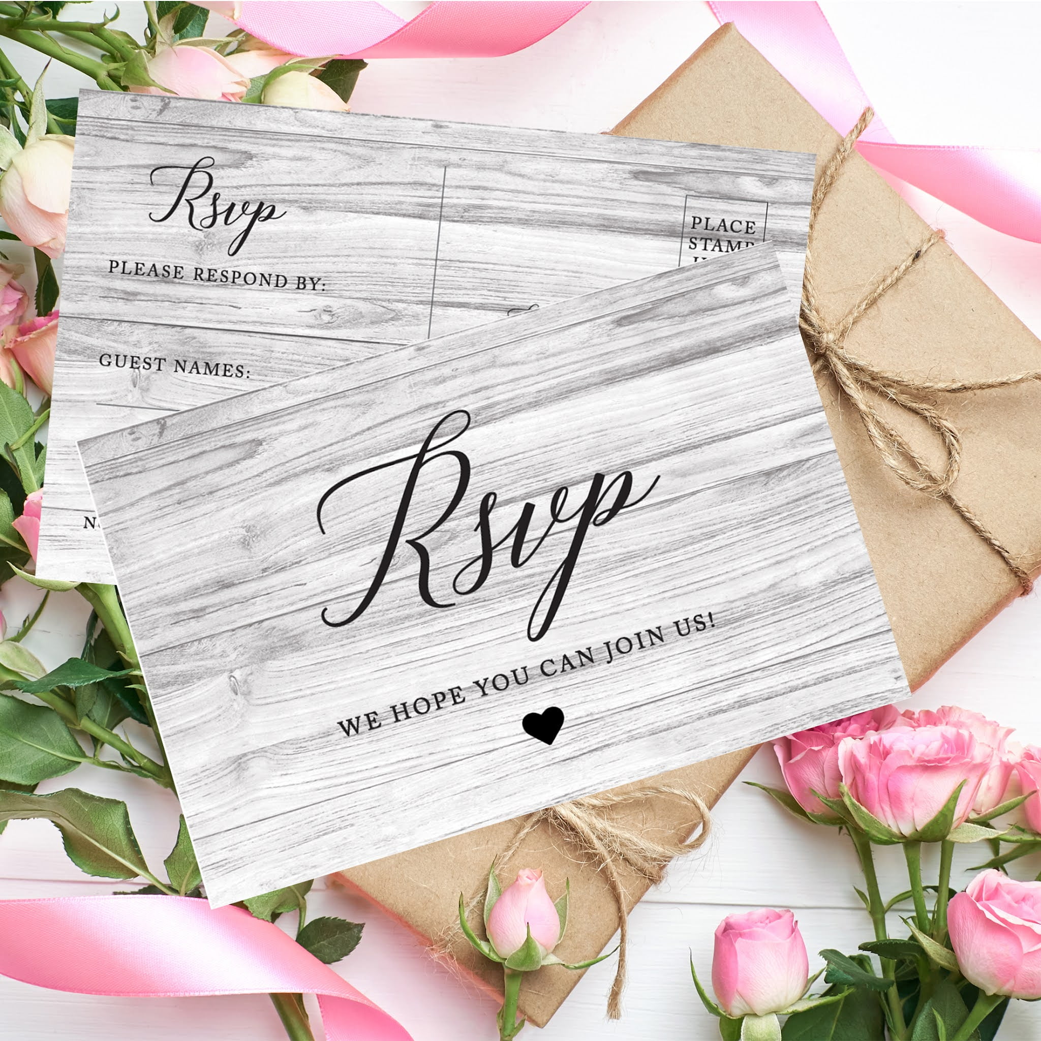 Buy Andaz Press 56-Pk RSVP Postcards for Wedding Gray Rustic Wood ...