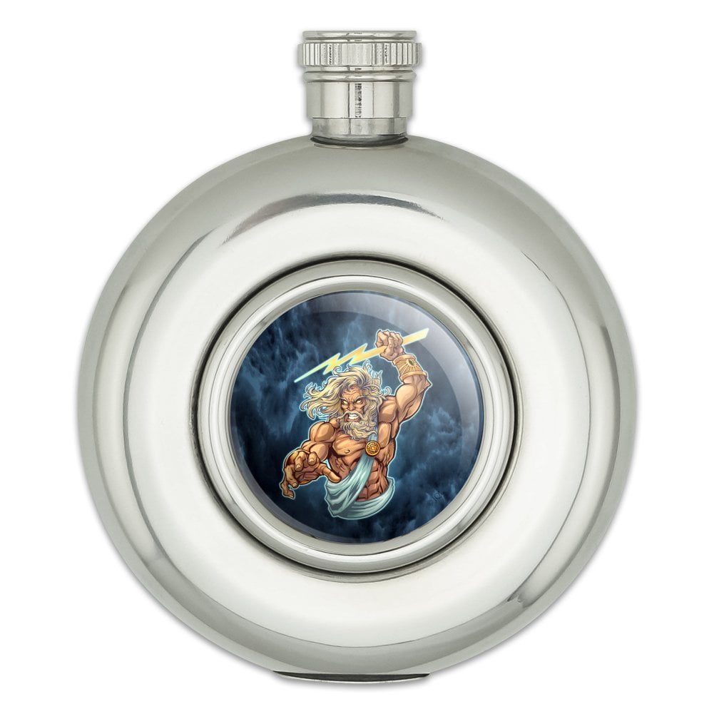 Zeus Greek God Mythology Lightning Round Stainless Steel 5oz Hip Drink ...