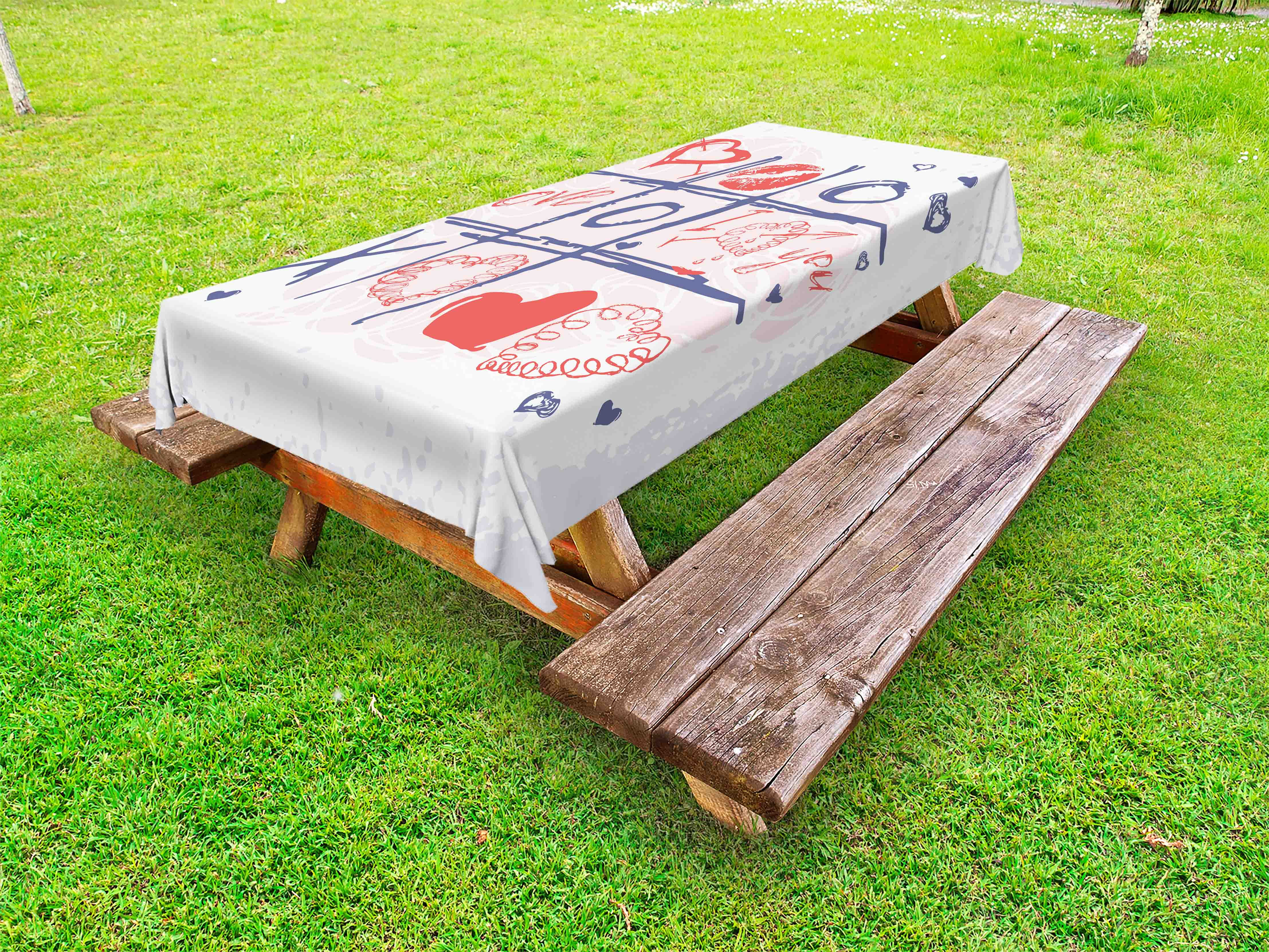 Valentines Day Outdoor Tablecloth, Xoxo Game with Lips Sketchy Circles ...