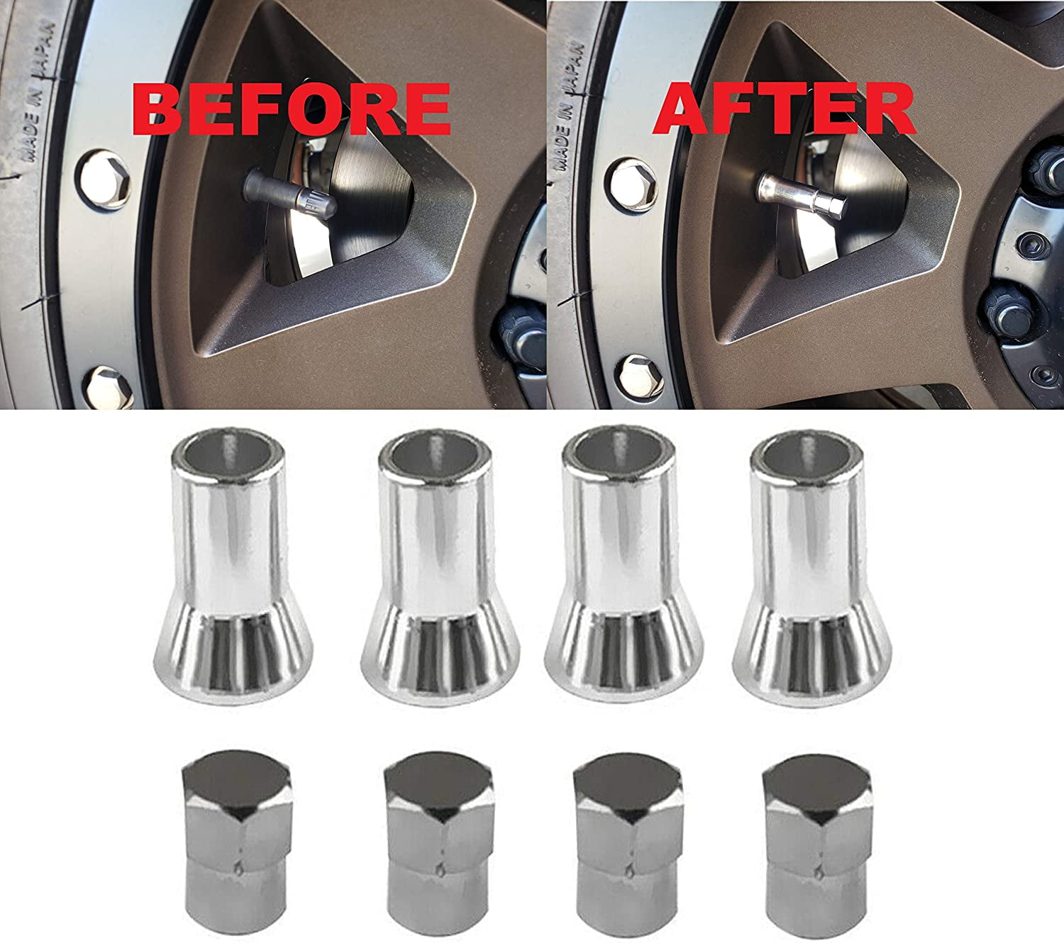 Muzzys TR413 Chrome Valve Stem Sleeves and Caps Dress Up Kit, Set of 4 ...