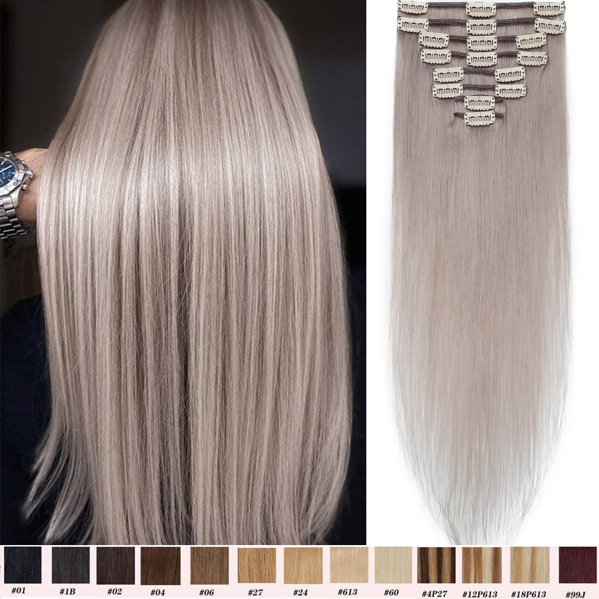 SEGO Clip in Hair Extensions Human Hair Full Head 100% Real Remy Thick ...