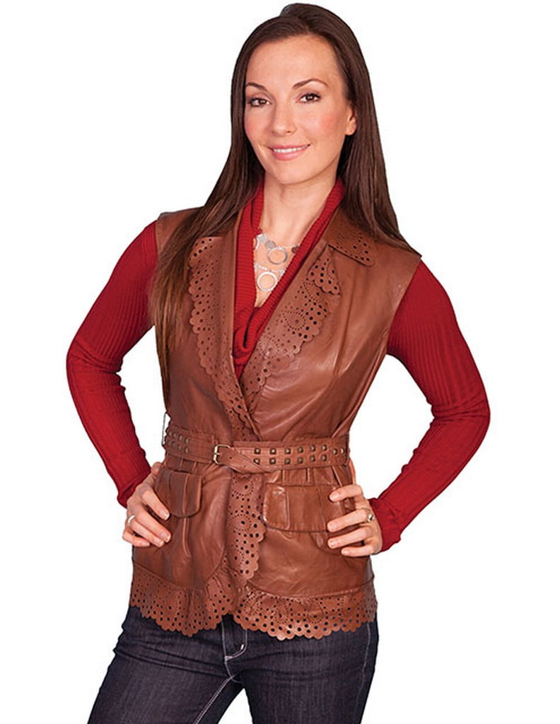 Scully Western Vest Womens Leather Suede Ruffle Belt Brown L640 - Walmart.com