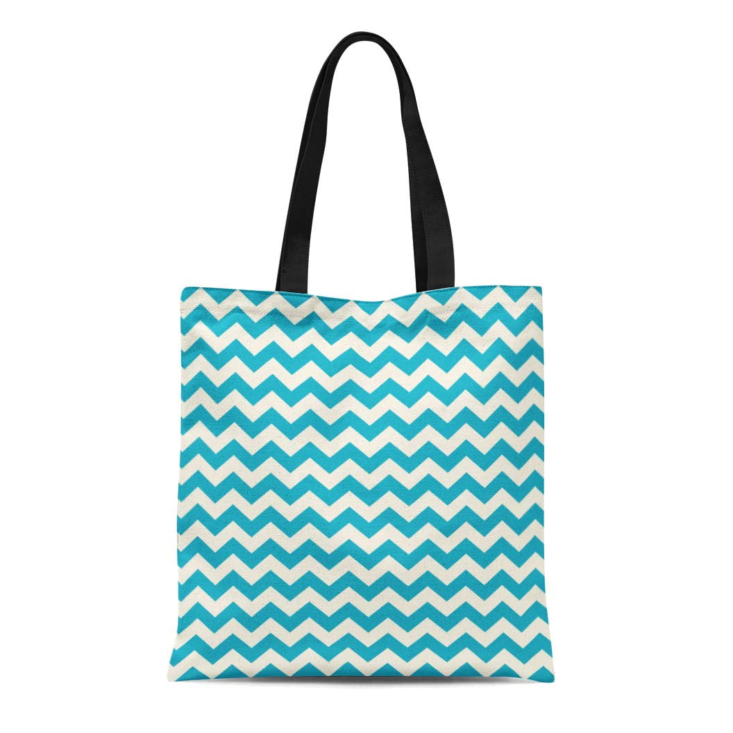 SIDONKU Canvas Tote Bag Teal Zag Colorful Zigzag Chevron Pattern Blue ...