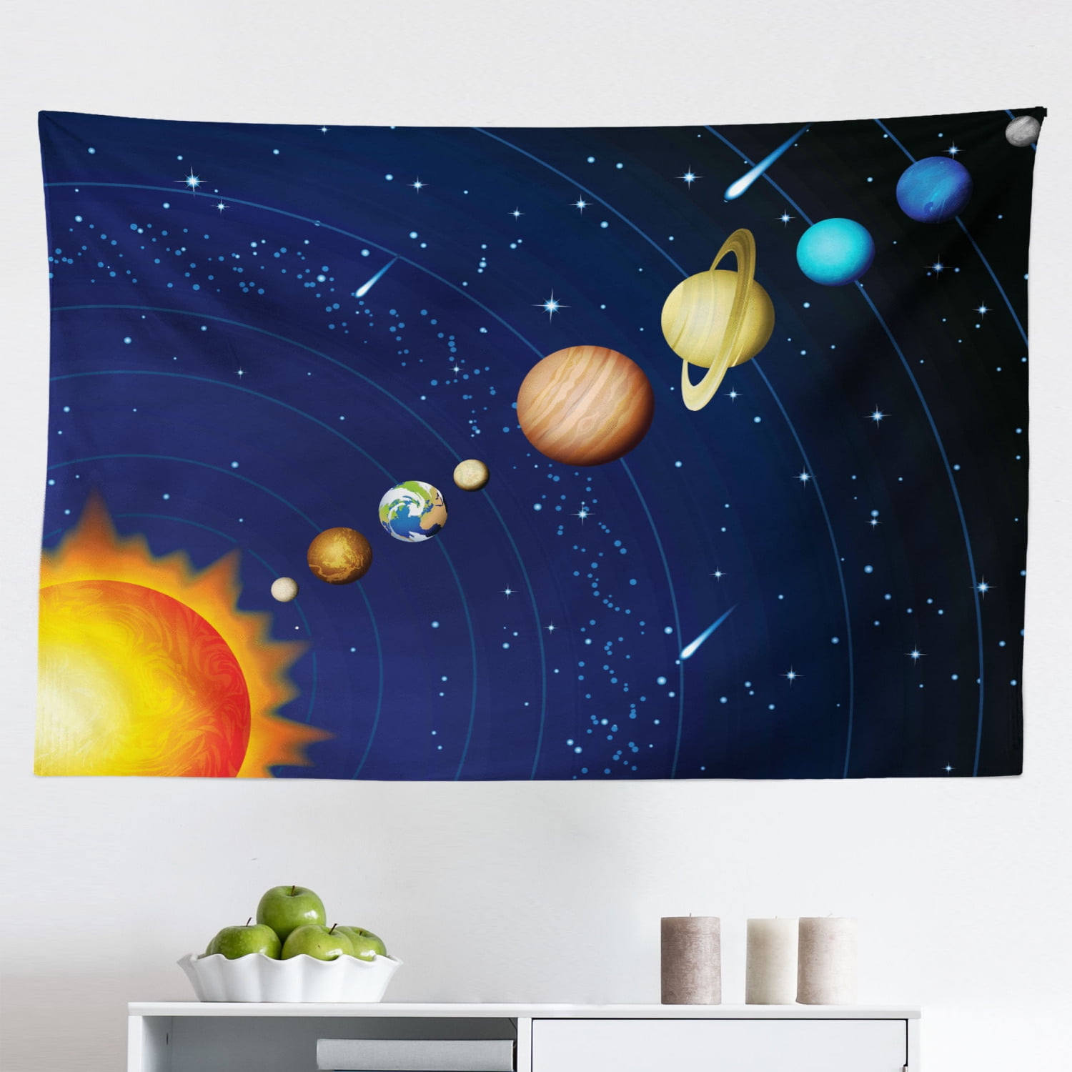 Space Tapestry, Surreal Single Tree on Galaxy with Stars Meteors ...