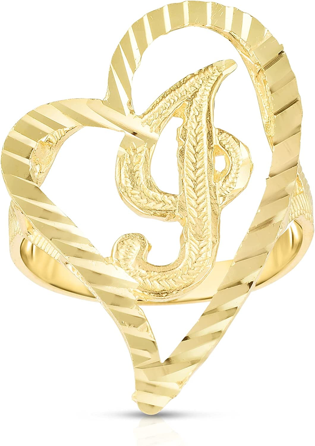 Floreo 10k Yellow Gold A-Z Cursive Letter and Heart Initial Ring ...