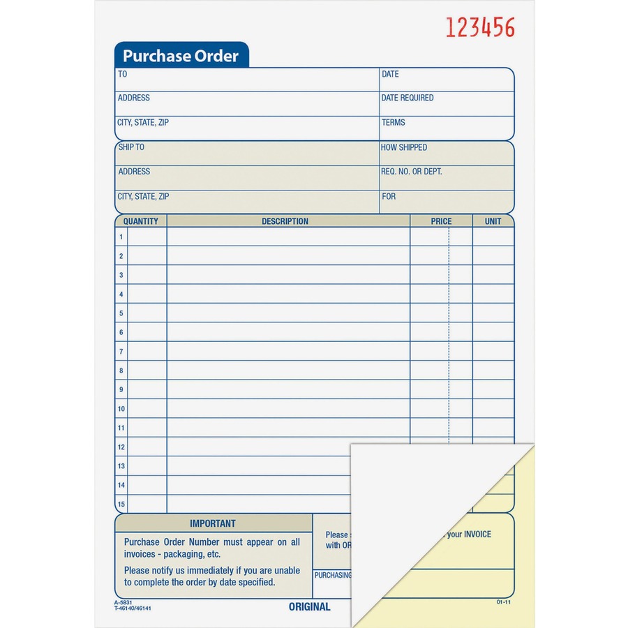 Adams Carbonless Purchase Order Statement Paper - Tape Bound - 5.56" x ...