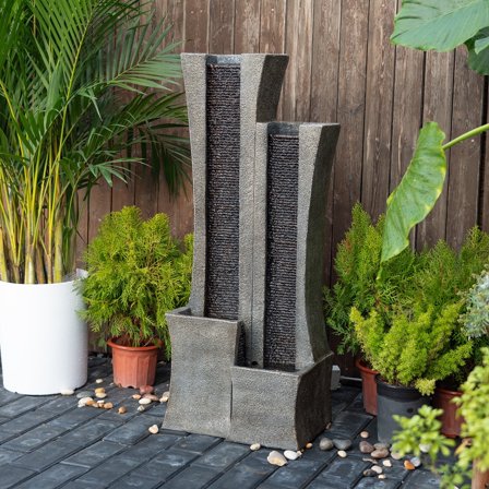 40'' H Garden Freestanding Water Fountain with LED Lights - Modern ...