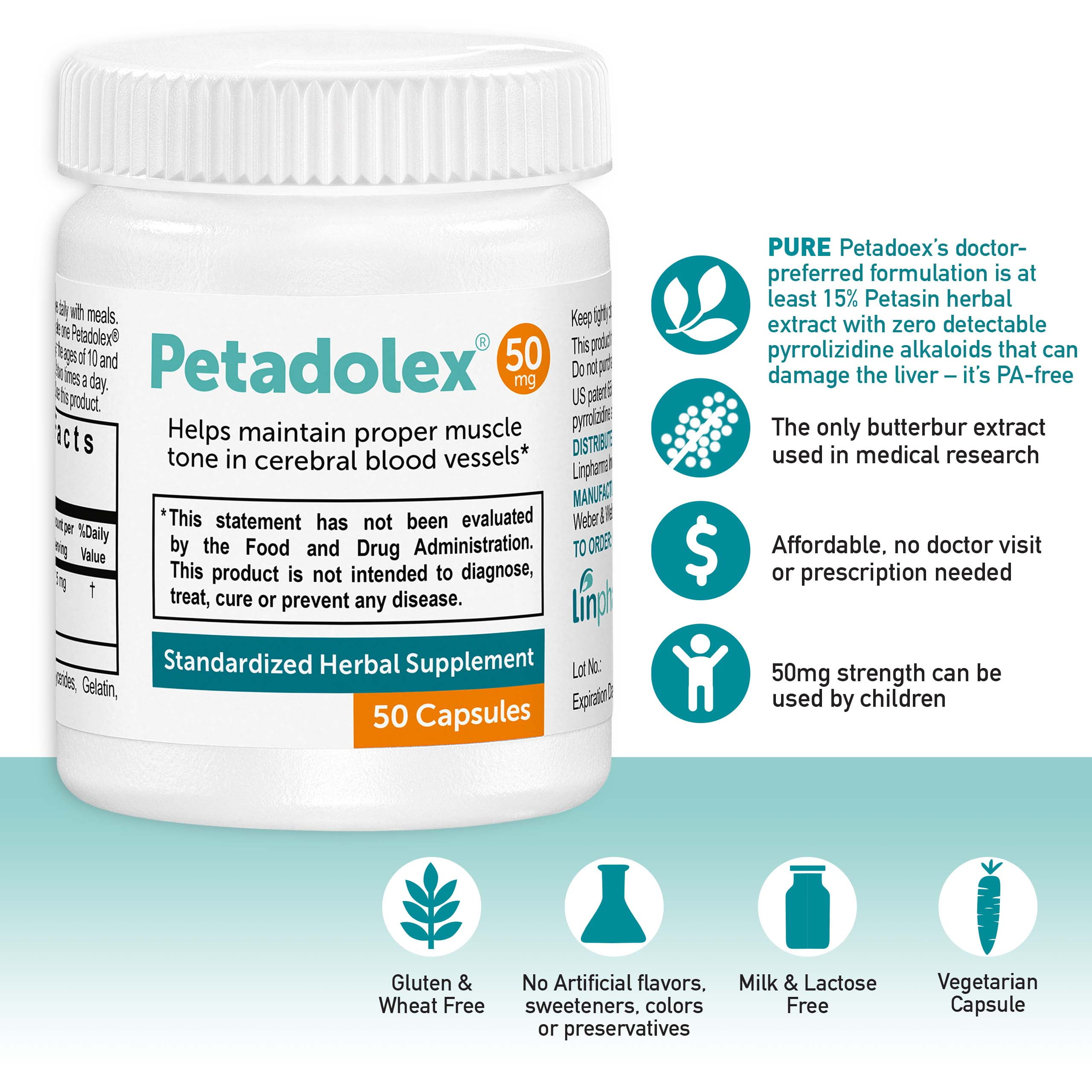 Buy Linpharma Petadolex 50 mg patented PA-free butterbur root extract ...