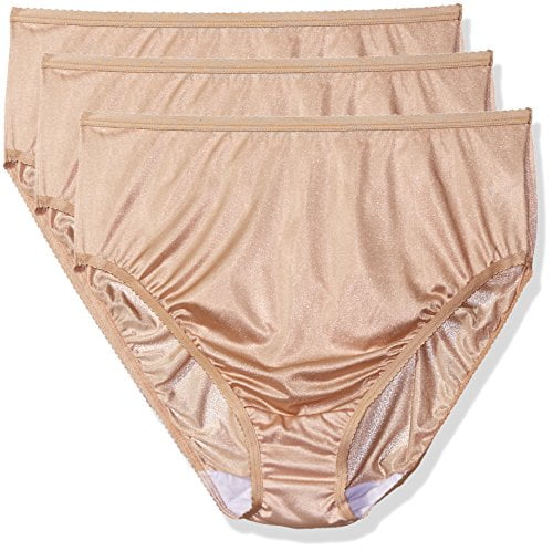 Shadowline Womens Plus Size Panties Hi Cut Nylon Brief 3 Pack Nude