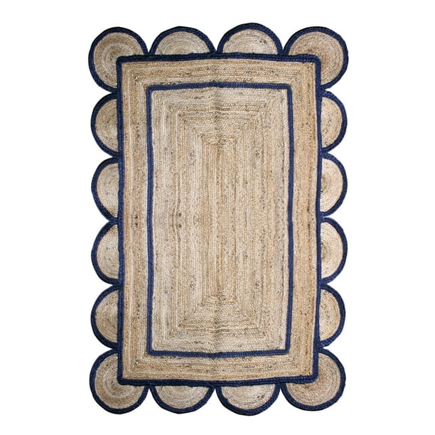 Beige Geometric Area Rug Natural Jute Rug Braided Style Outdoor Yoga ...