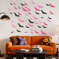 48PCS 3D Halloween Bat Wall Stickers, Pink & Black Bats in Assorted ...