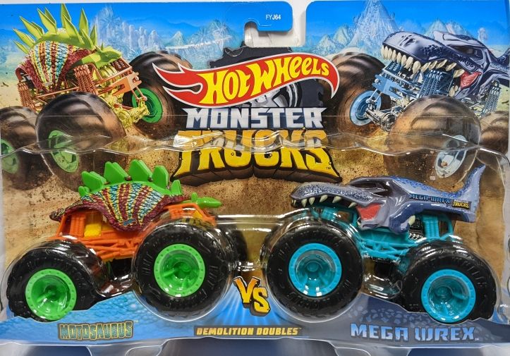 Hot Wheels Monster Trucks Motosaurus vs Mega Wrex, Demolition Doubles (1:64 Scale) - Walmart.com