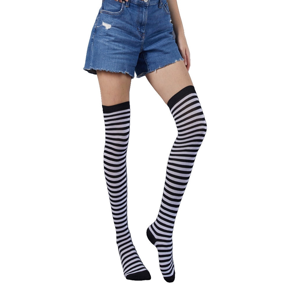 Linyer Pack of 2 Striped Plus Size Thigh High Socks Breathability ...