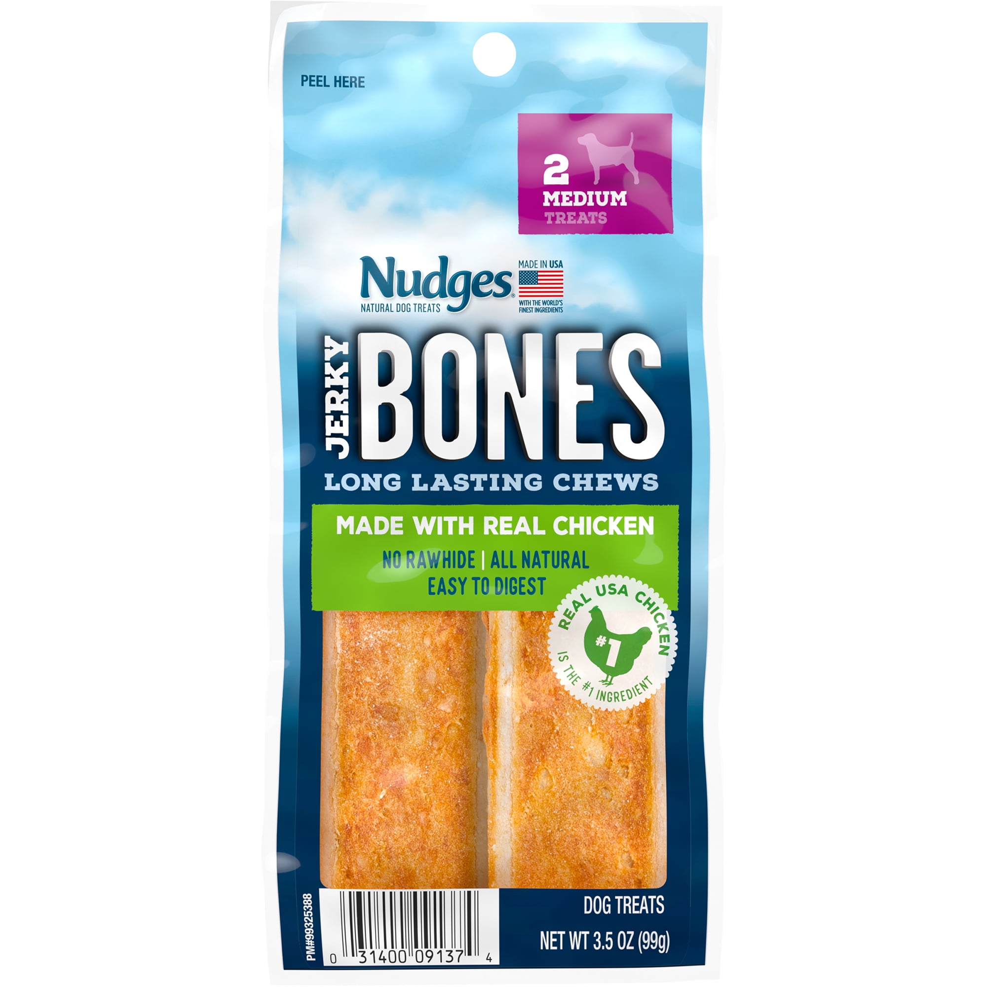 Nudges Natural Dog Treats Jerky Bones Made with Real Chicken, Long ...