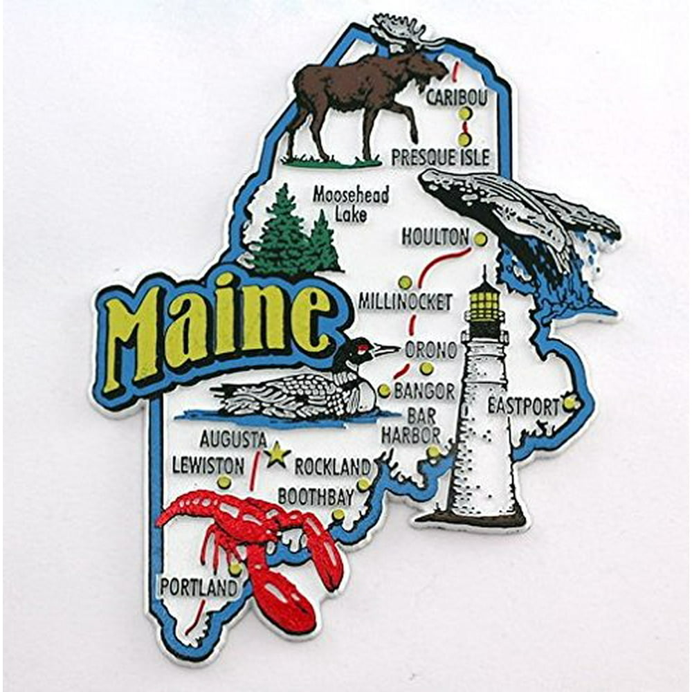 Maine State Map and Landmarks Collage Magnet FMC - Walmart.com ...