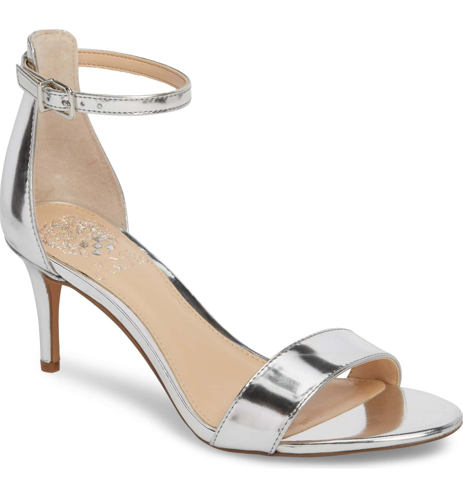 Vince Camuto Sebatani Silver metallic Mid Heel Ankle Strap Dress Heel ...