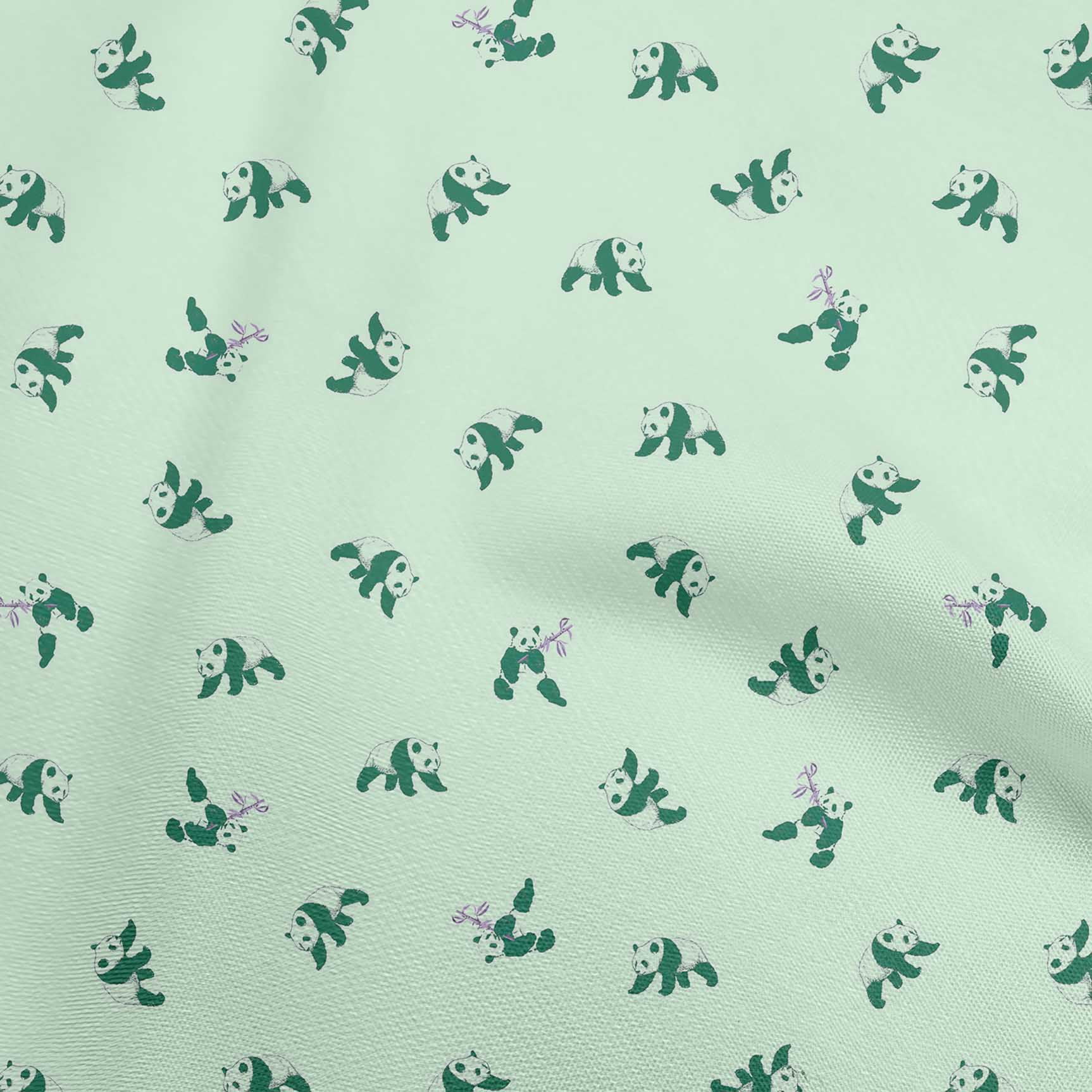 oneOone Viscose Chiffon Mint Green Fabric Panda Sewing Material Print ...