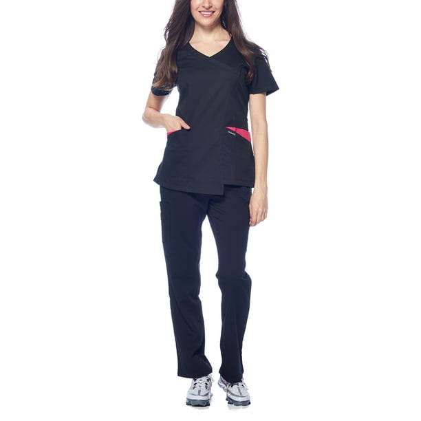 Dagacci Medical Uniform Womens Colorblock V Neck Natural Stretch