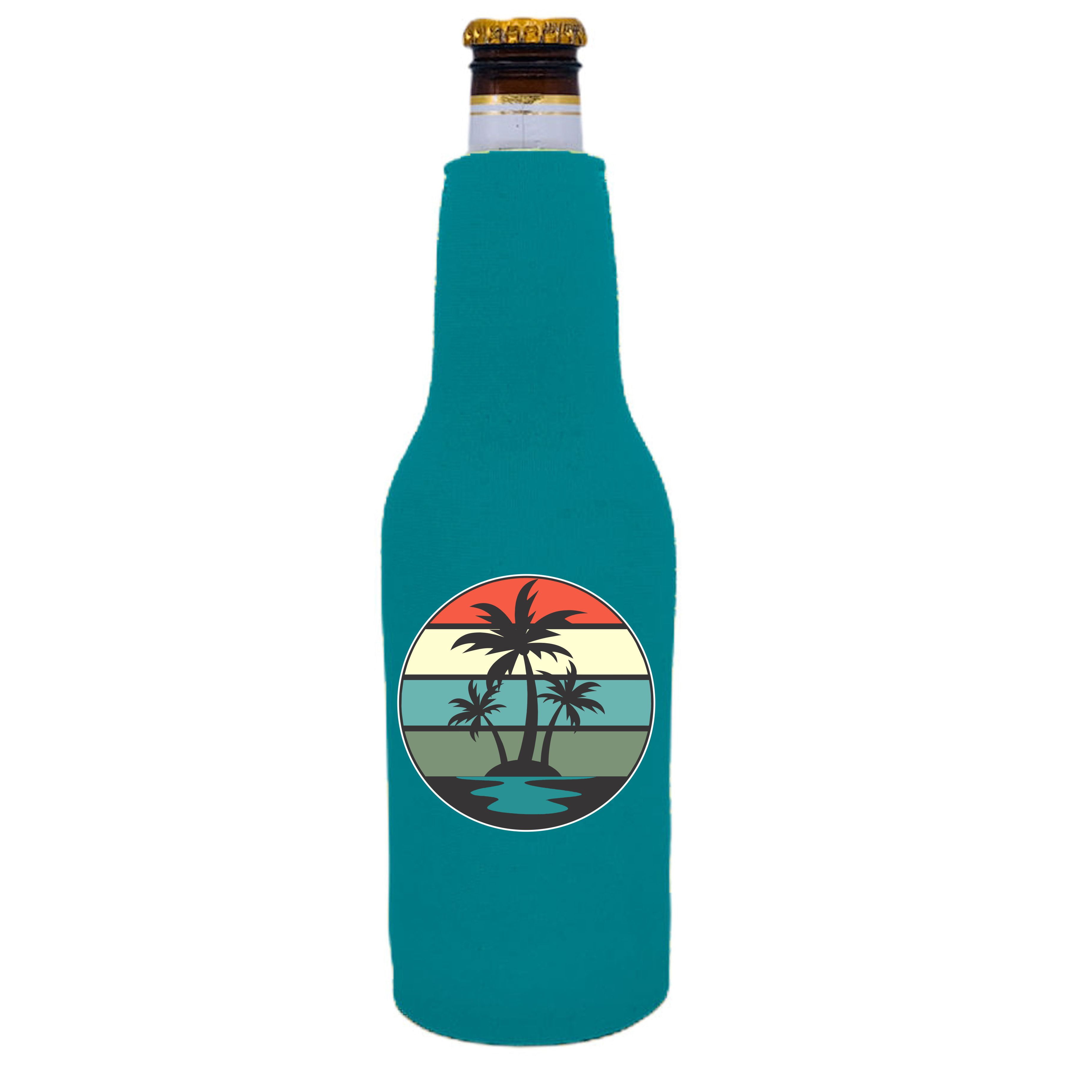 Retro Palm Trees Beer Bottle Coolie (Turquoise) - Walmart.com