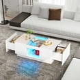 Dextrus LED Coffee Table with Charging Station, White, 2-Tier Storage ...