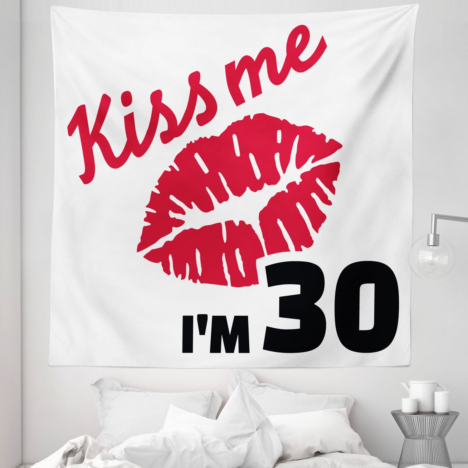 30th Birthday Tapestry, Kiss Me I'm 30 Slogan Words with Lips Hand ...