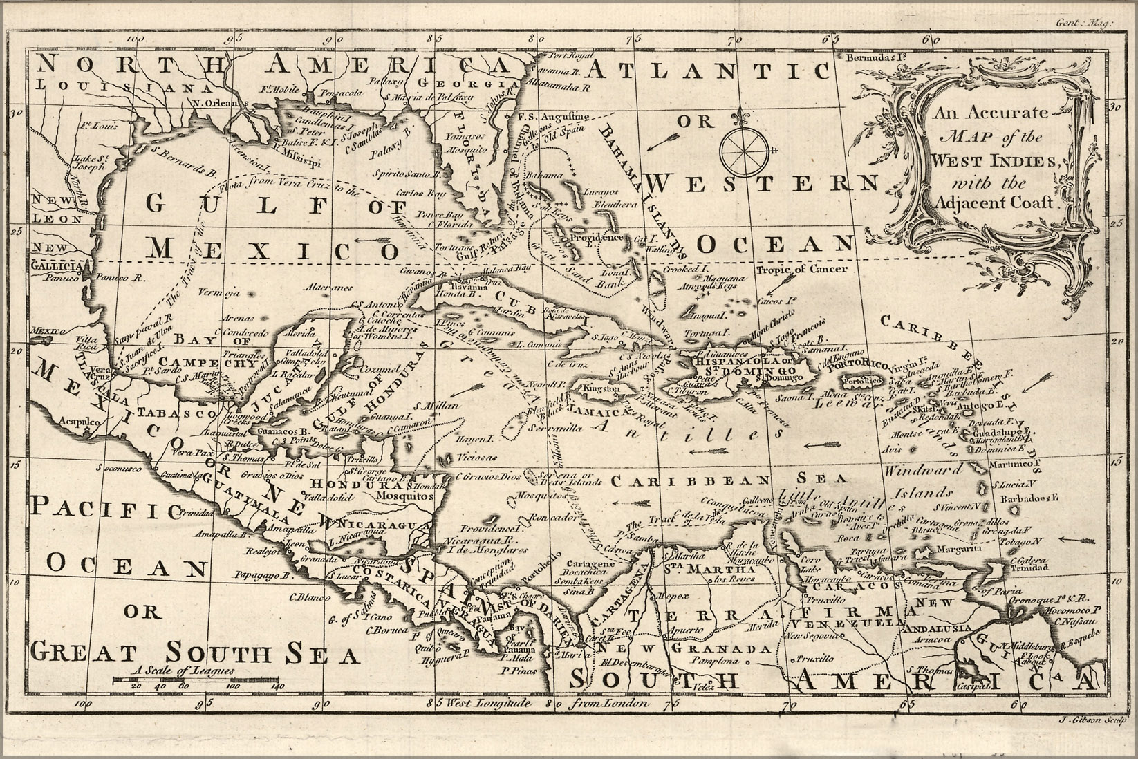24"x36" Gallery Poster, map of West Indies cuba florida mexico 1750 P1 ...