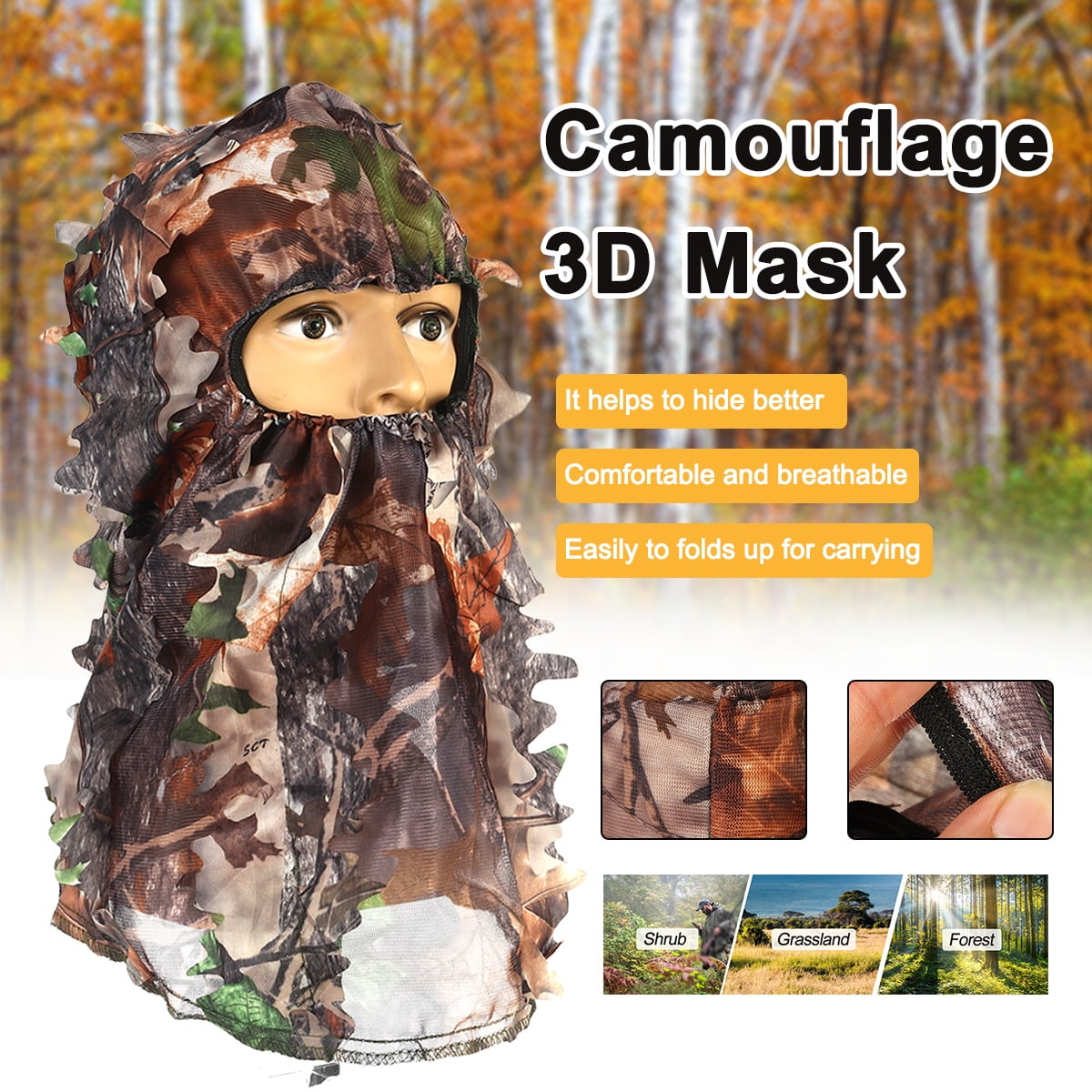 Camouflage Mask Real Tree Face Hood Hunting Head Army Military Sniper ...