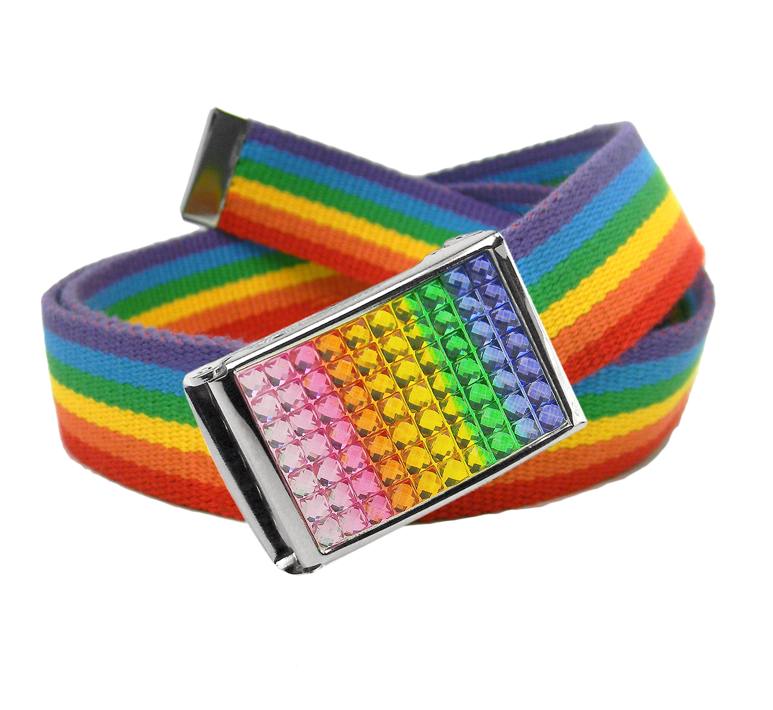 Women's Rainbow Crystal Flip Top Belt Buckle with Canvas Web Belt Large ...