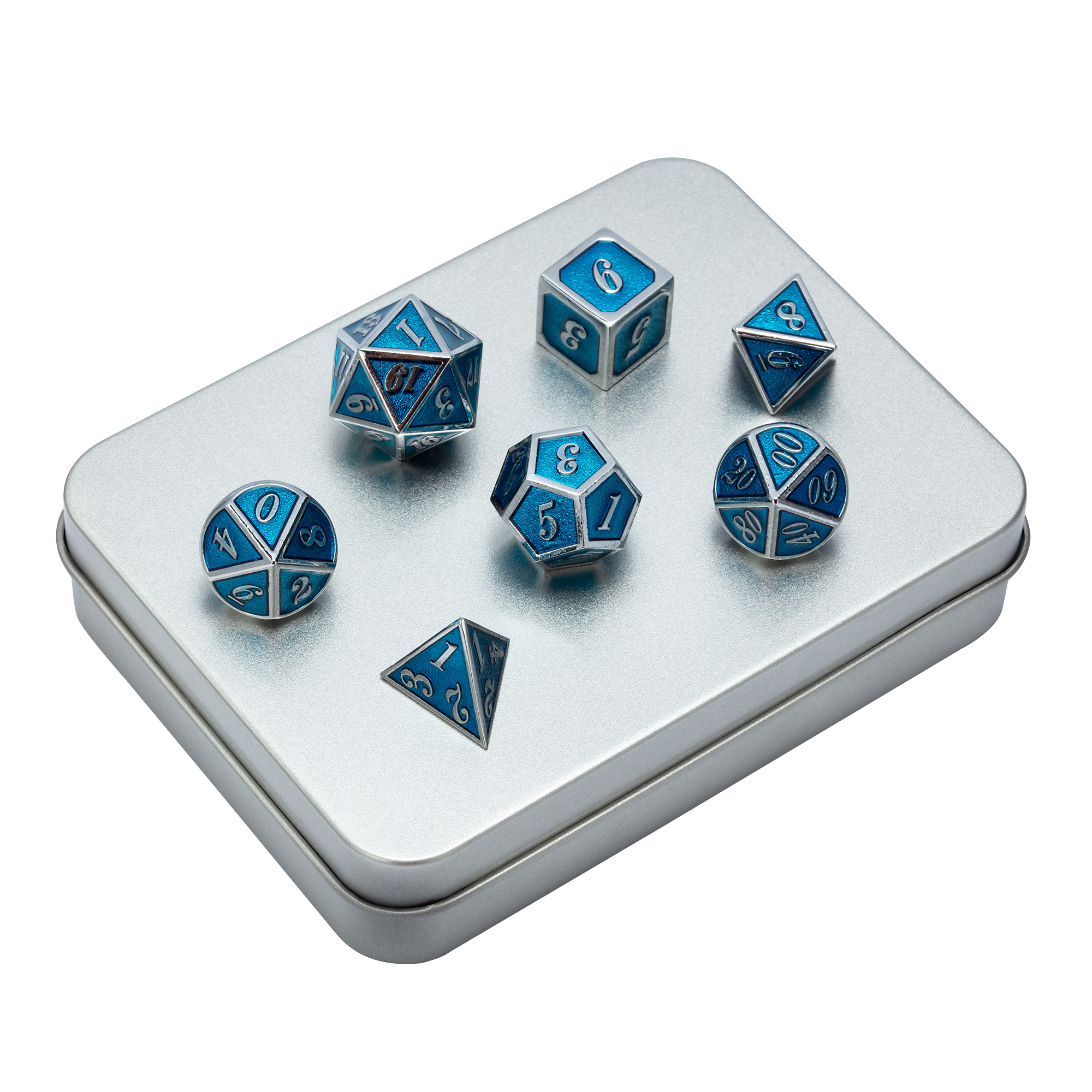 Metal Dice Set - Perfect Dice - 7-Die Set With Tin and Exclusive Art ...