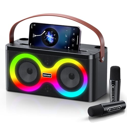 Karaoke Machine, Portable Bluetooth Speaker with 2 Wireless Microphones ...