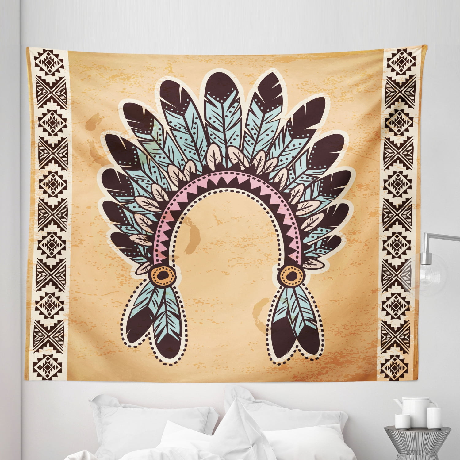 Tribal Tapestry, Feather Headband on Vintage Background Folk Aztec ...