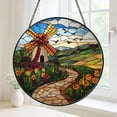 Mythical Countryside Windmill Stained Glass Suncatcher, Floral Field ...