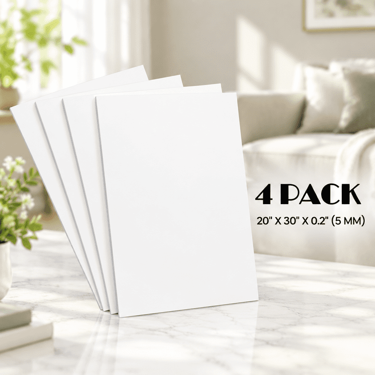 4 Pack White Foam Board 20 x 30 Inch, 5mm Thick Acid-Free Core for Art ...