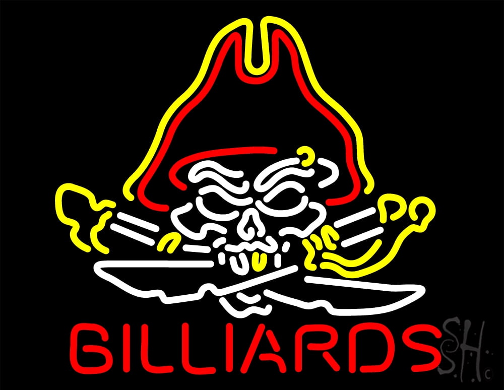 Pirate Skull Billiards LED Neon Sign 15" Tall x 19" Wide - inches Black ...