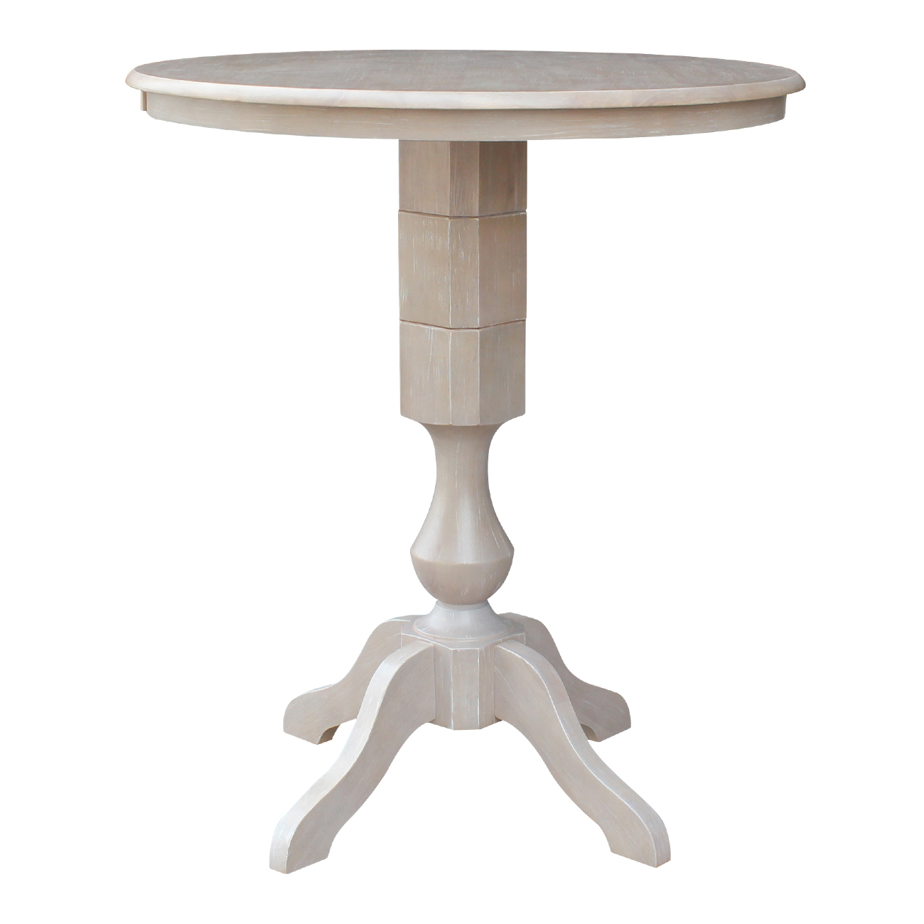 36" x 36" Solid Wood Round Pedestal Dining Table in Washed Gray Taupe ...
