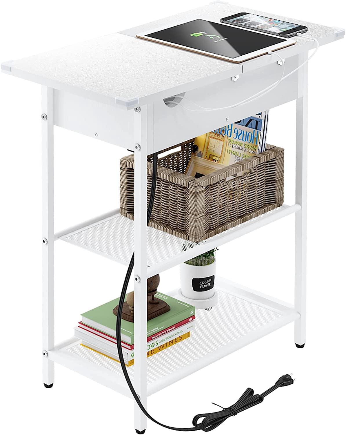 GUAIPOU Sofa Side Table with USB Ports and Outlets, Narrow End Table ...