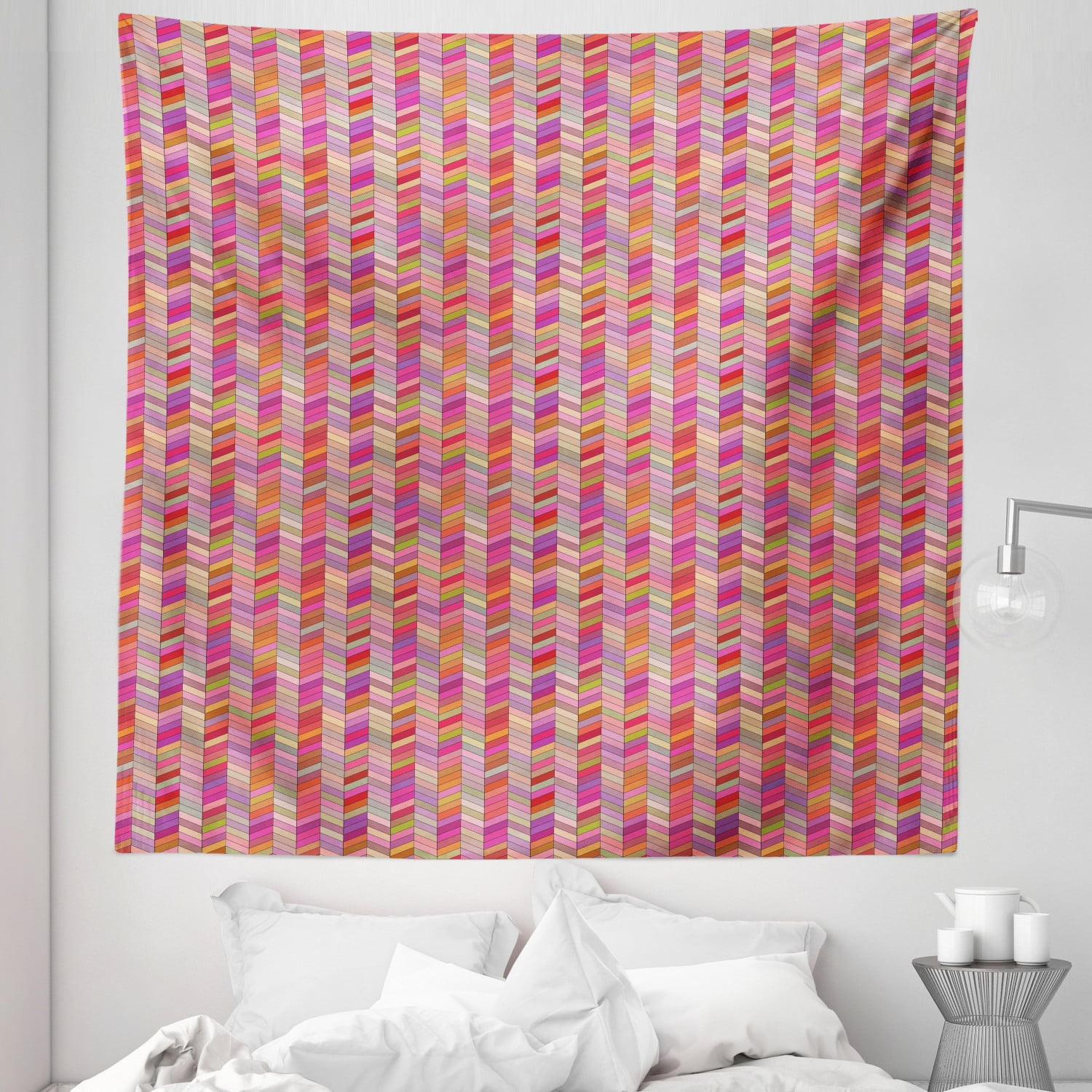 Chevron Tapestry, Rainbow Colored Angled Rectangle Composition Angular ...
