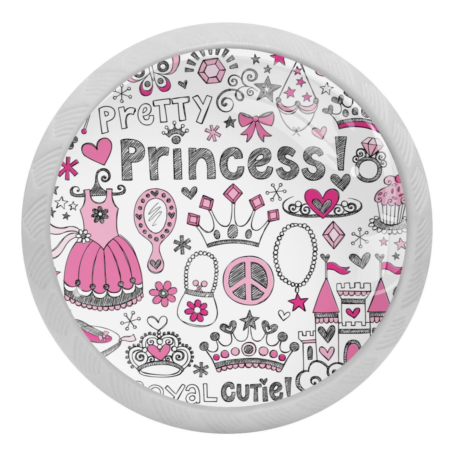 4PCS Round Princess Elements Crown Cabinet Fluorescence Knob Glowing in the Dark Furniture ...