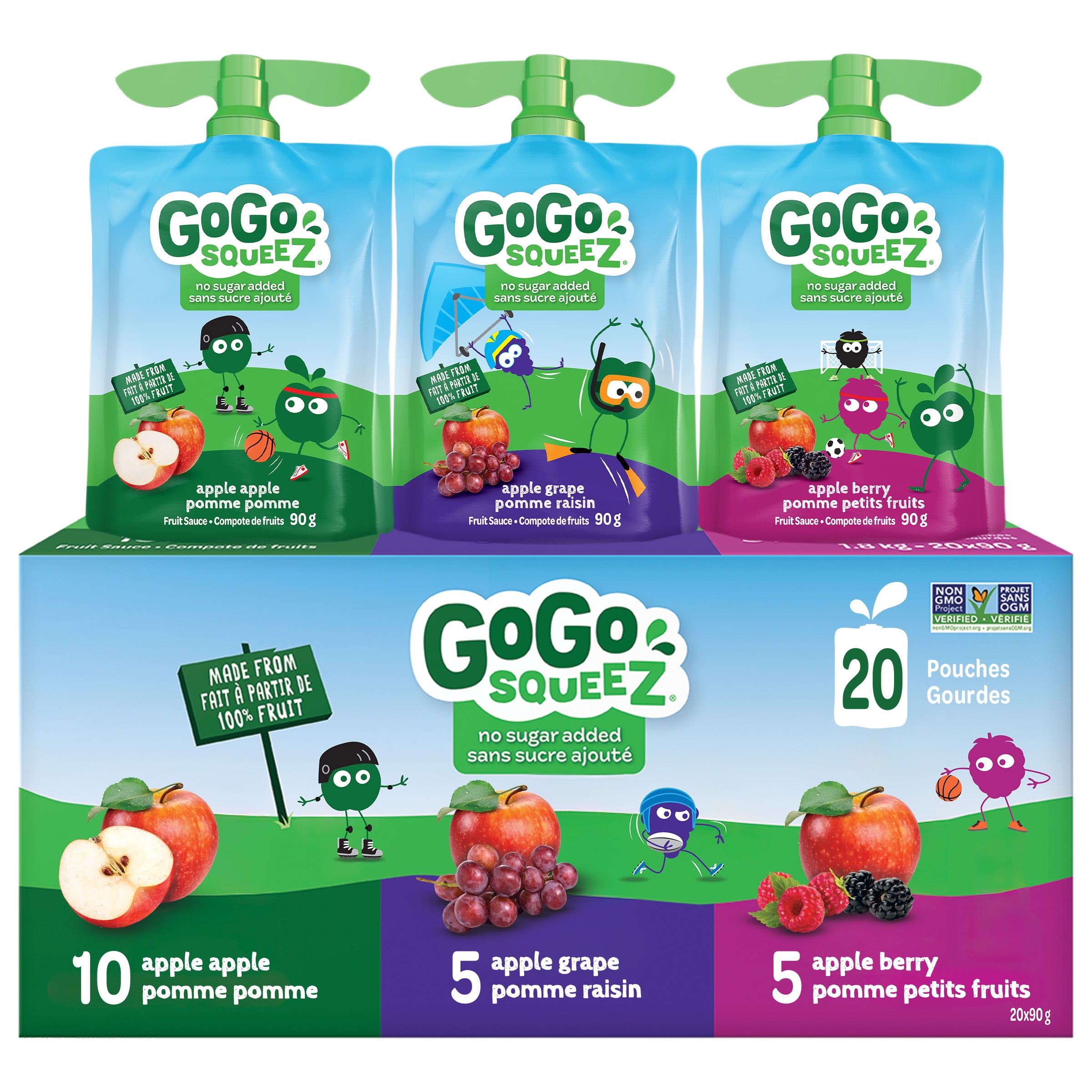 GoGo squeeZ Fruit Sauce Snack Pouches Variety, Apple, Apple Grape ...