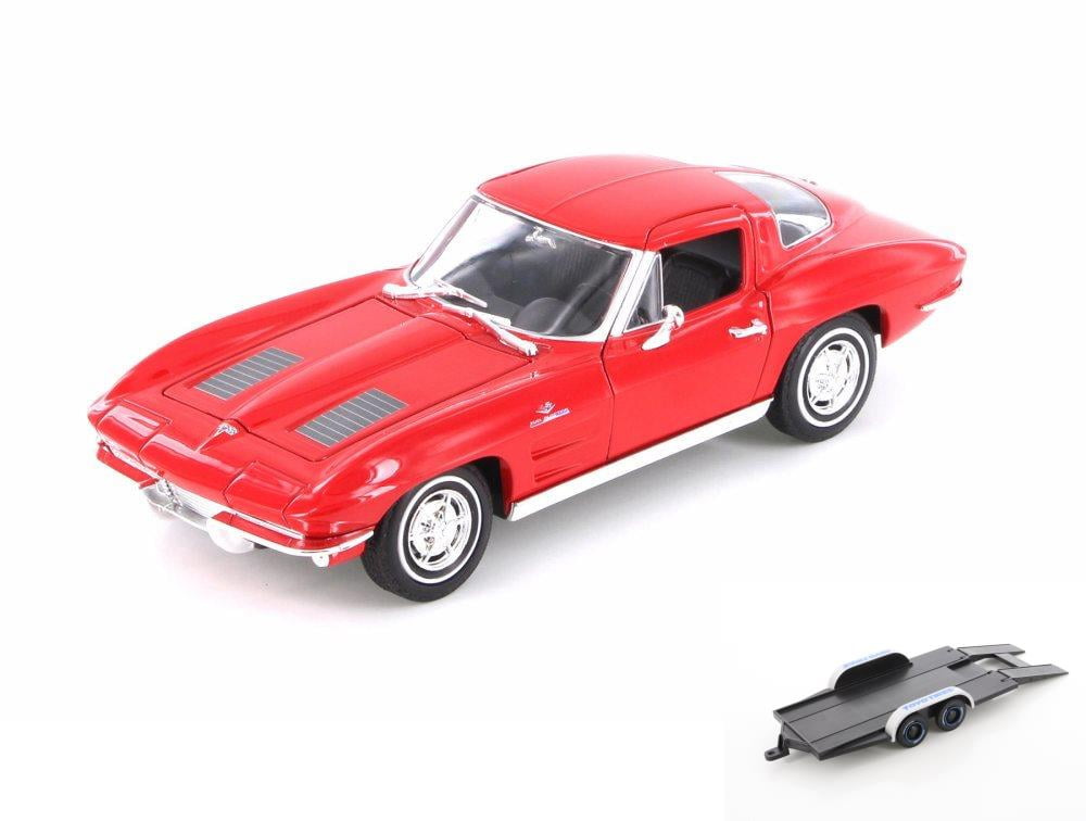 Diecast Car w/Trailer - 1963 Chevy Corvette Hard Top, Red - Welly ...