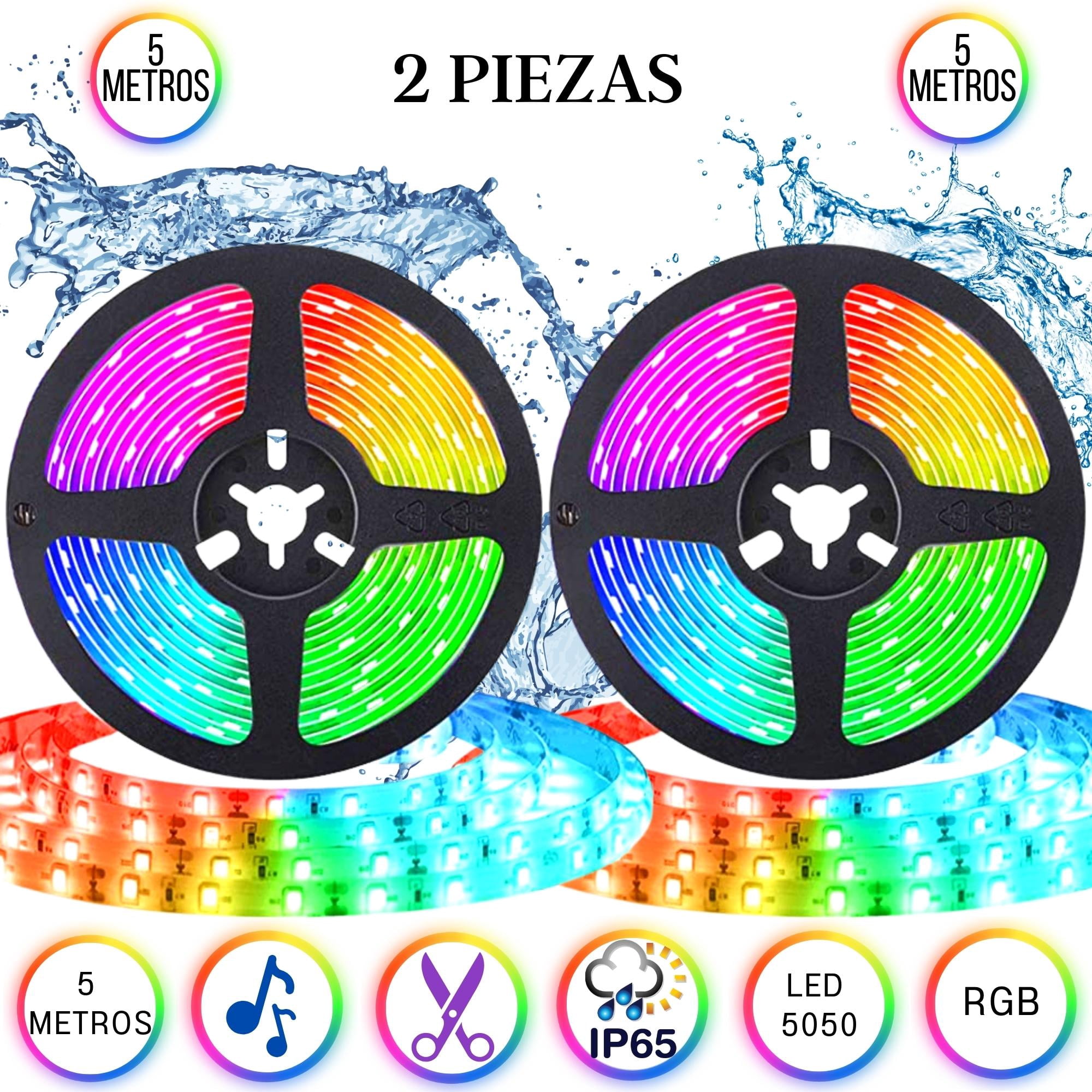 Tira de luces led 2 PIEZAS de 5 Metros Multicolor RGB 5050 con control ...