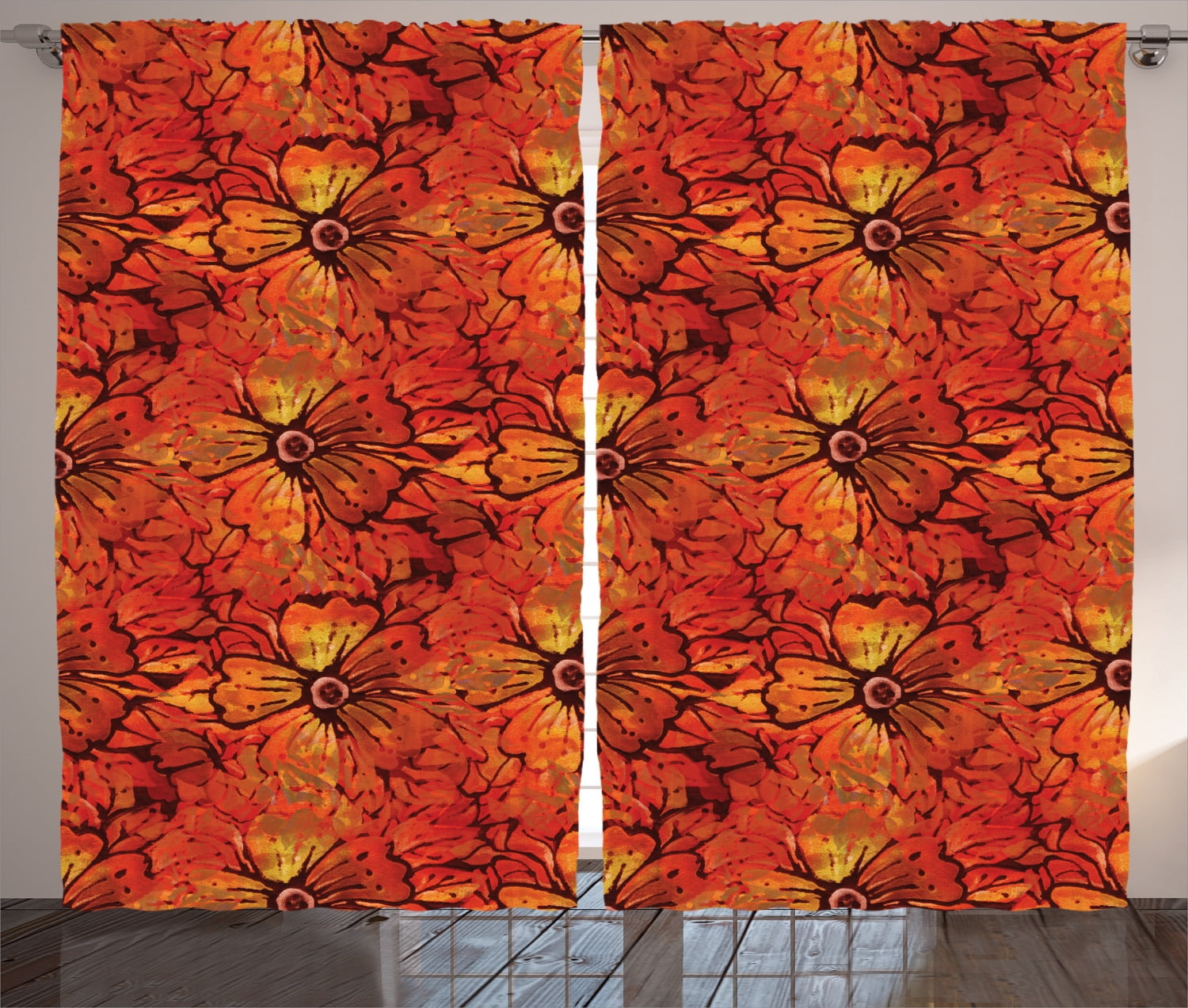 Batik Decor Curtains 2 Panels Set, Grungy Distressed Nostalgic ...