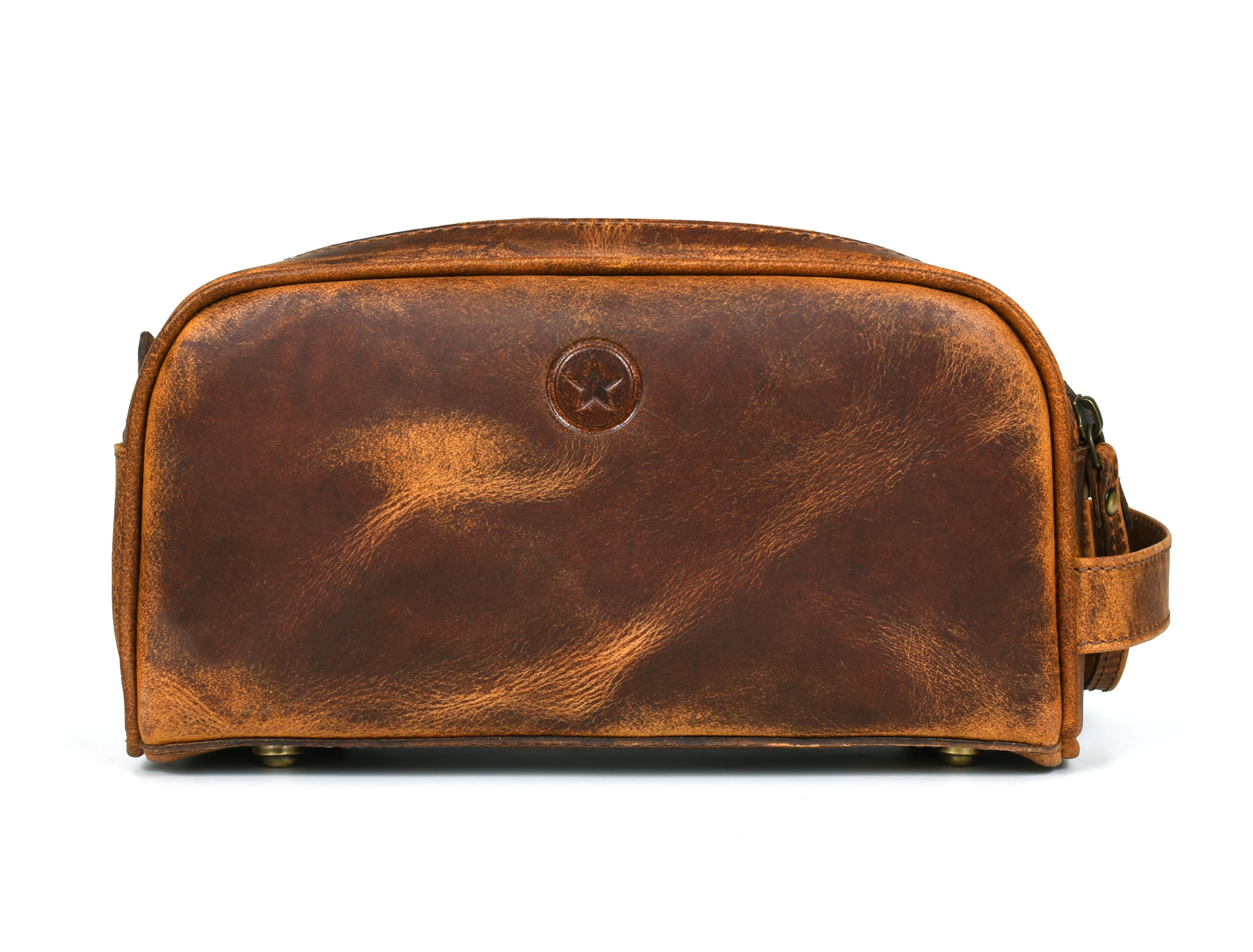 Aaron Leather Goods Genuine Leather Toiletry Bag - Caramel - Walmart.com
