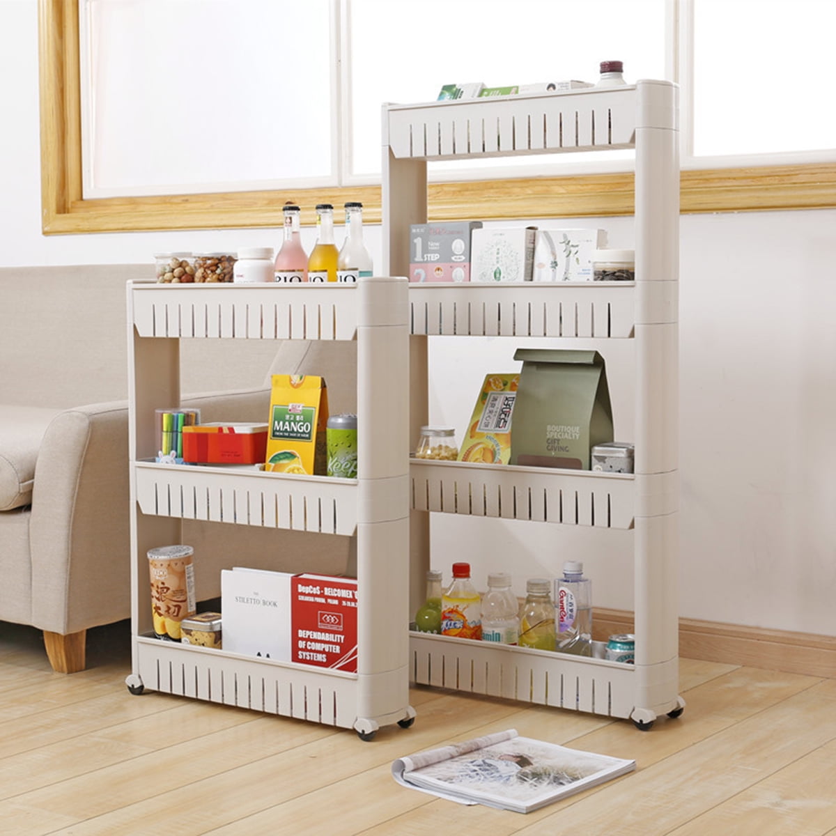 3/4 Tier Slim Slide Out Kitchen Trolley Rack Holder Storage Shelf ...