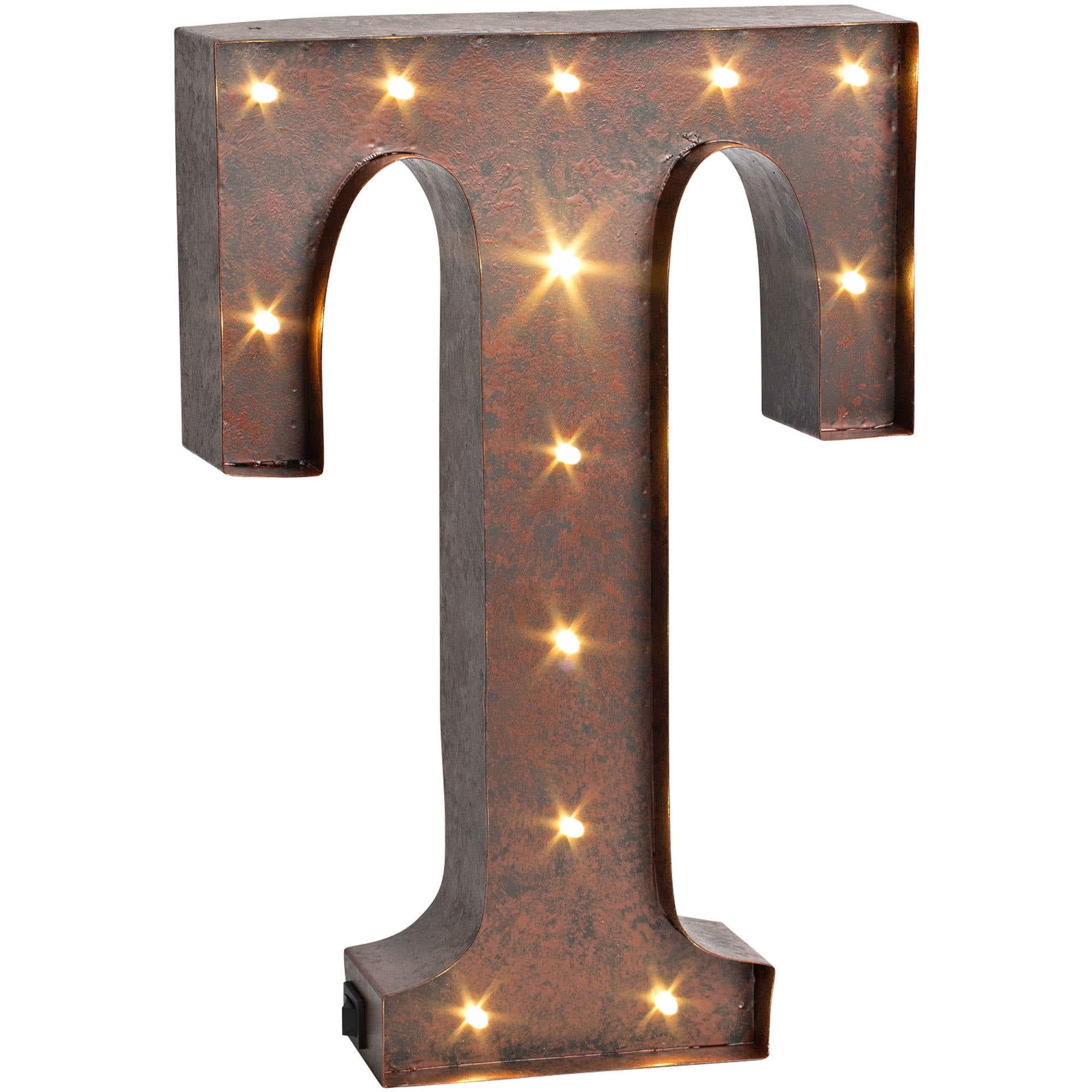The Gerson Company 12" High Lighted Metal Letter "T", Rustic Brown ...