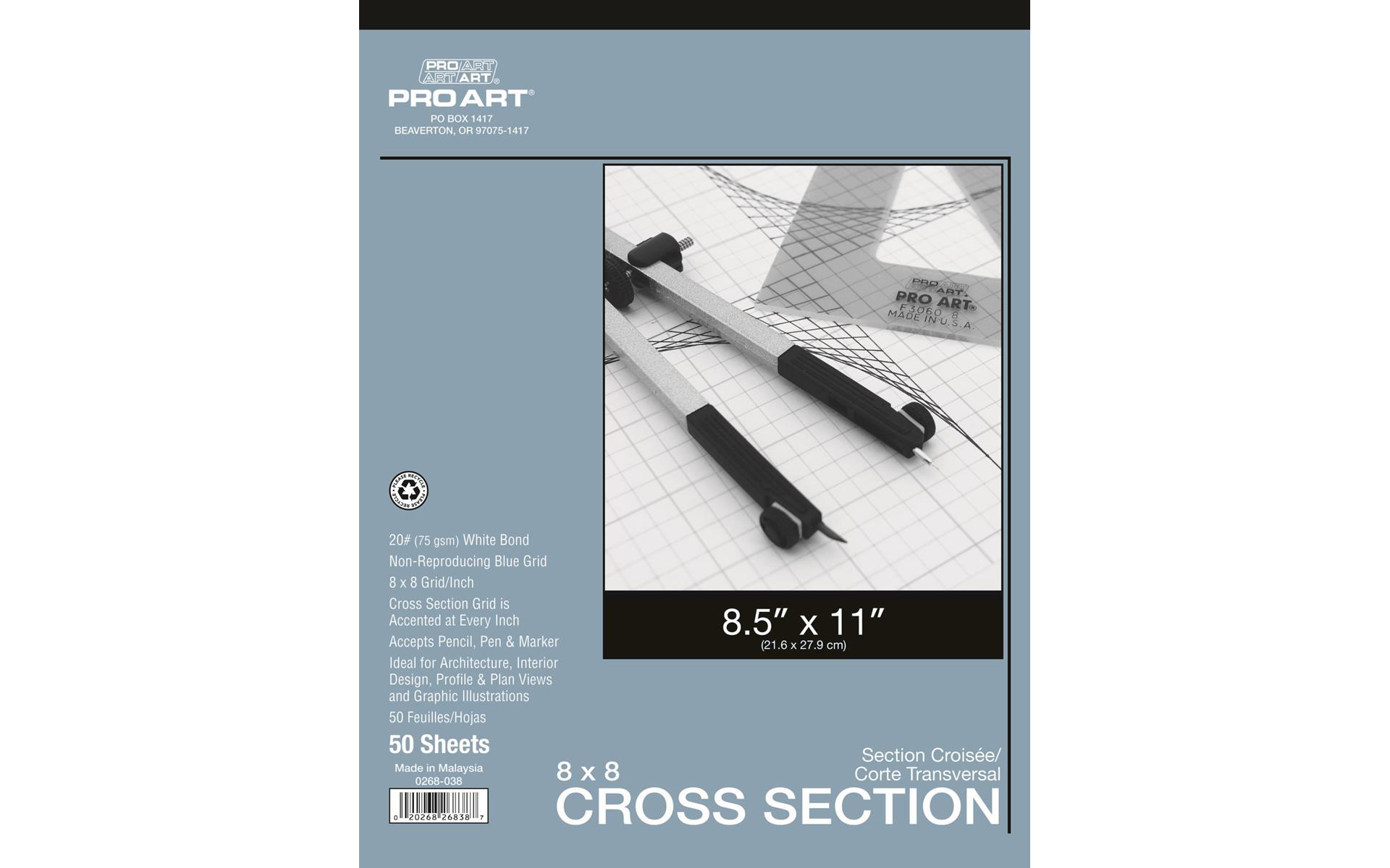 Pro Art Paper Cross Section Pad 8x8 Grid/Inch 8.5"x 11" 50pc - Walmart ...