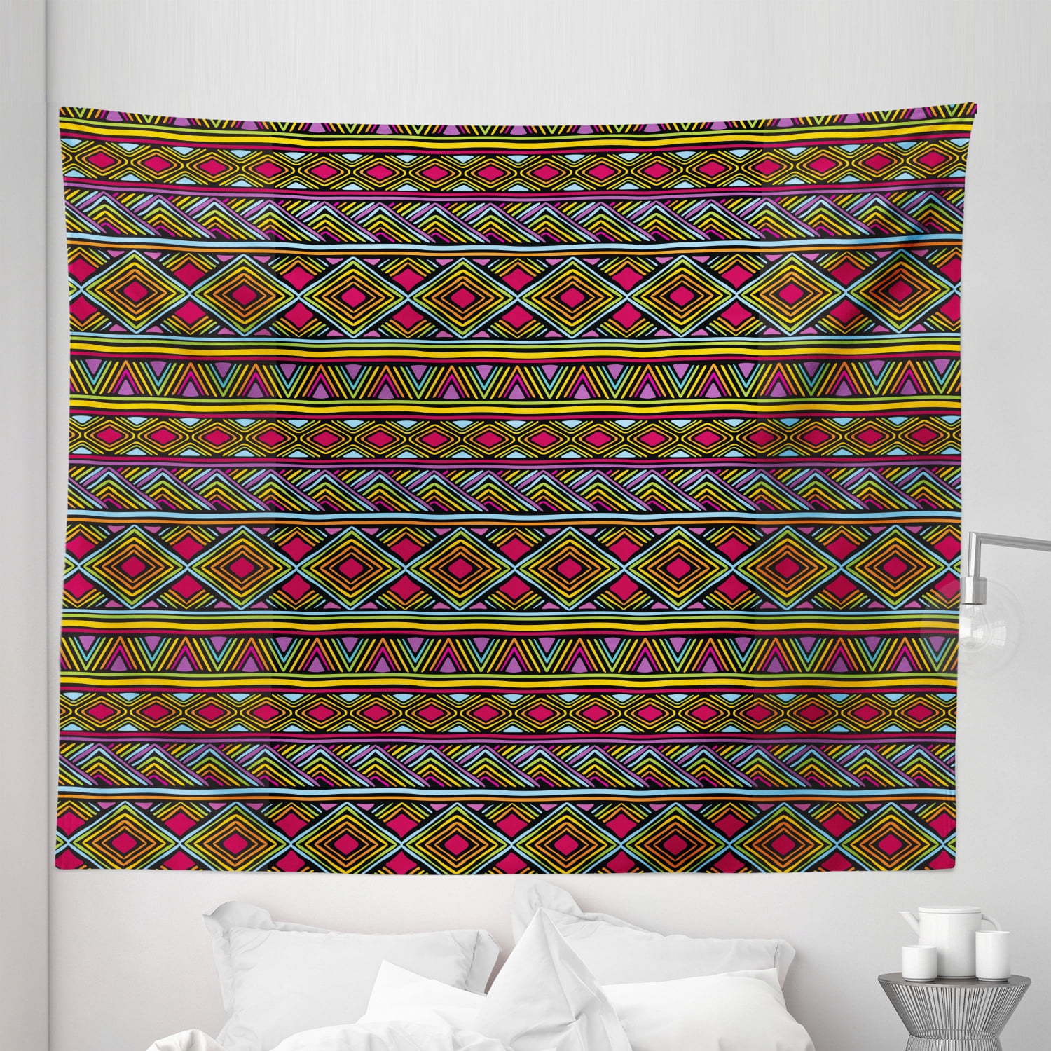 African Tapestry, Colorful Diamond Motifs with Angled Lines Lively ...