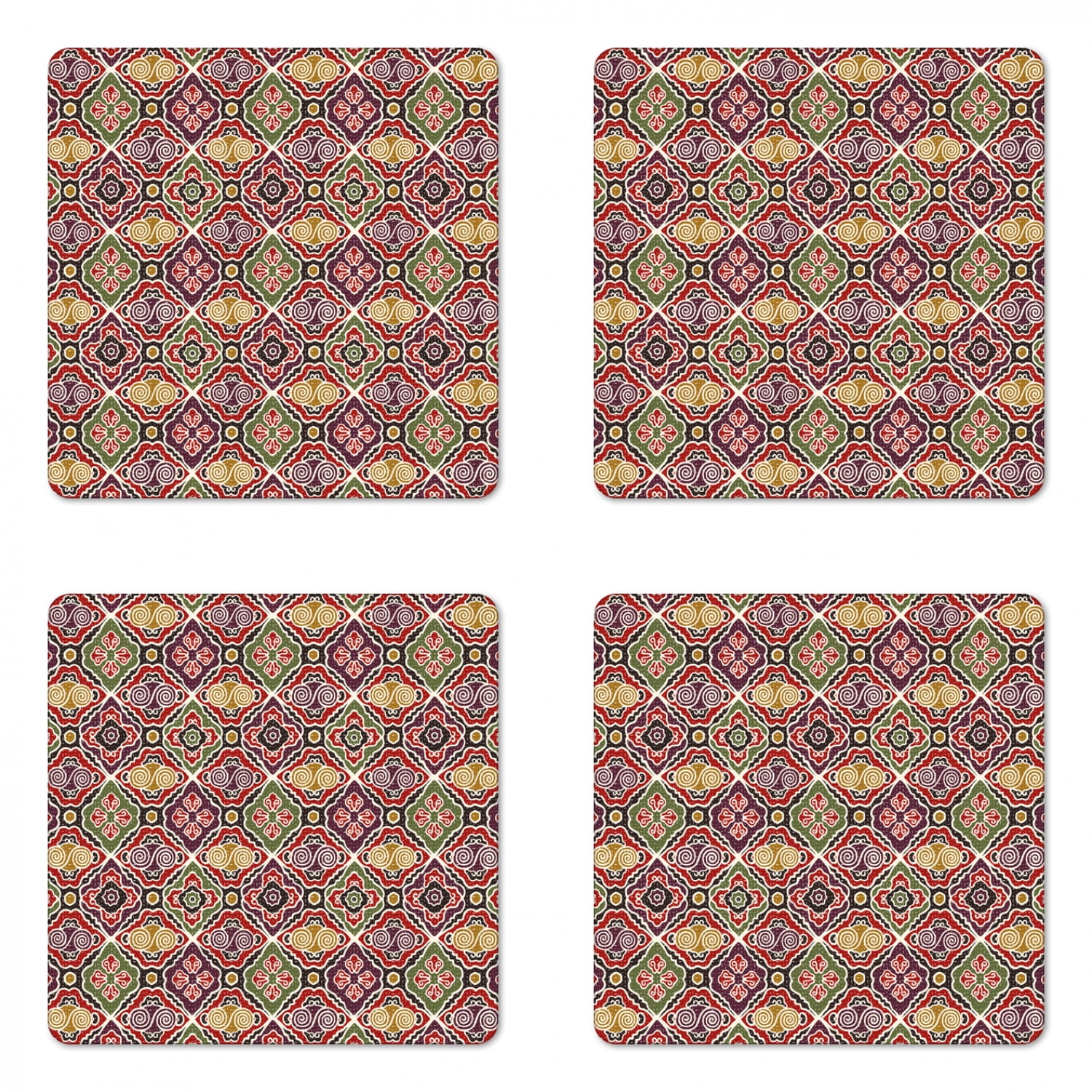 Japanese Coaster Set of 4, Traditional Antique Motifs Eastern Exotic ...