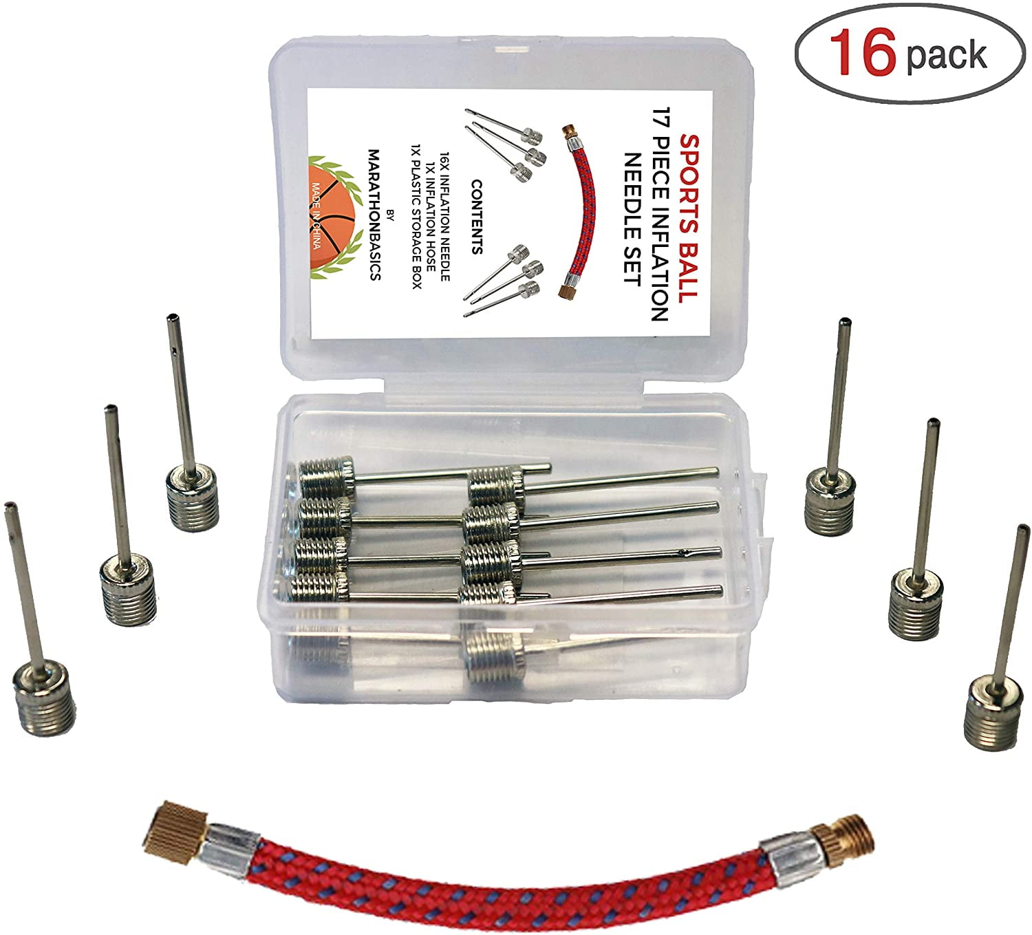 MarathonBasics 17 Piece Ball Pump Needle Kit - 16 Air Pump Needles ...