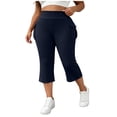 Bloomae Plus Size Pull On Cargo Capri Leggings with Pockets for Women ...